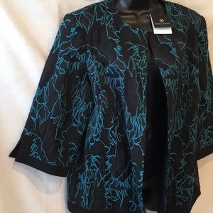 Misook | Jackets & Coats | Nwt Misook Black Teal Open Lined Jacket Sz ...
